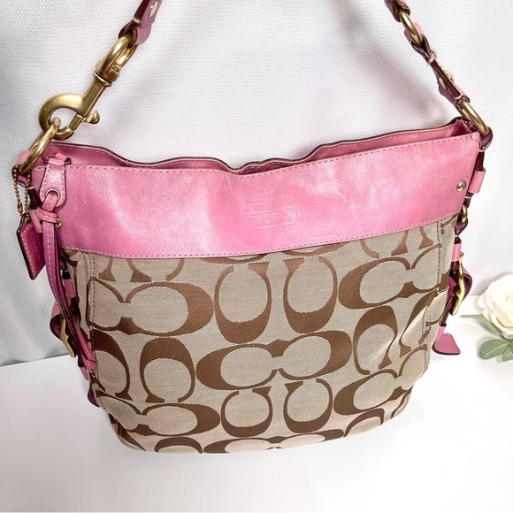 Coach | Bags | Vintage Coach Signature Cc Logo Large Pink Tan Hobo Bag ...